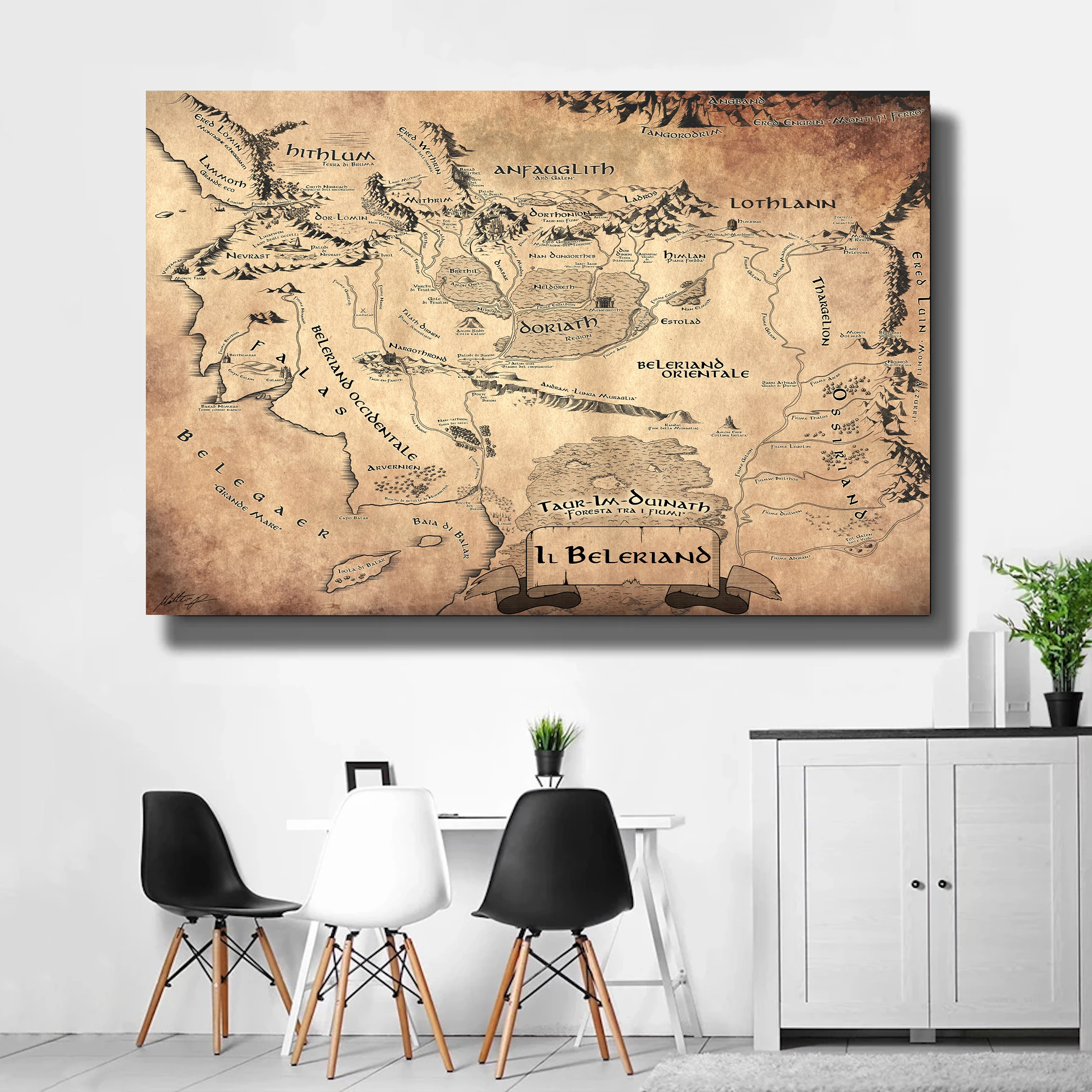 Custom Printing Canvas Wall Mural Beleriand Map Poster Stickers Map ...