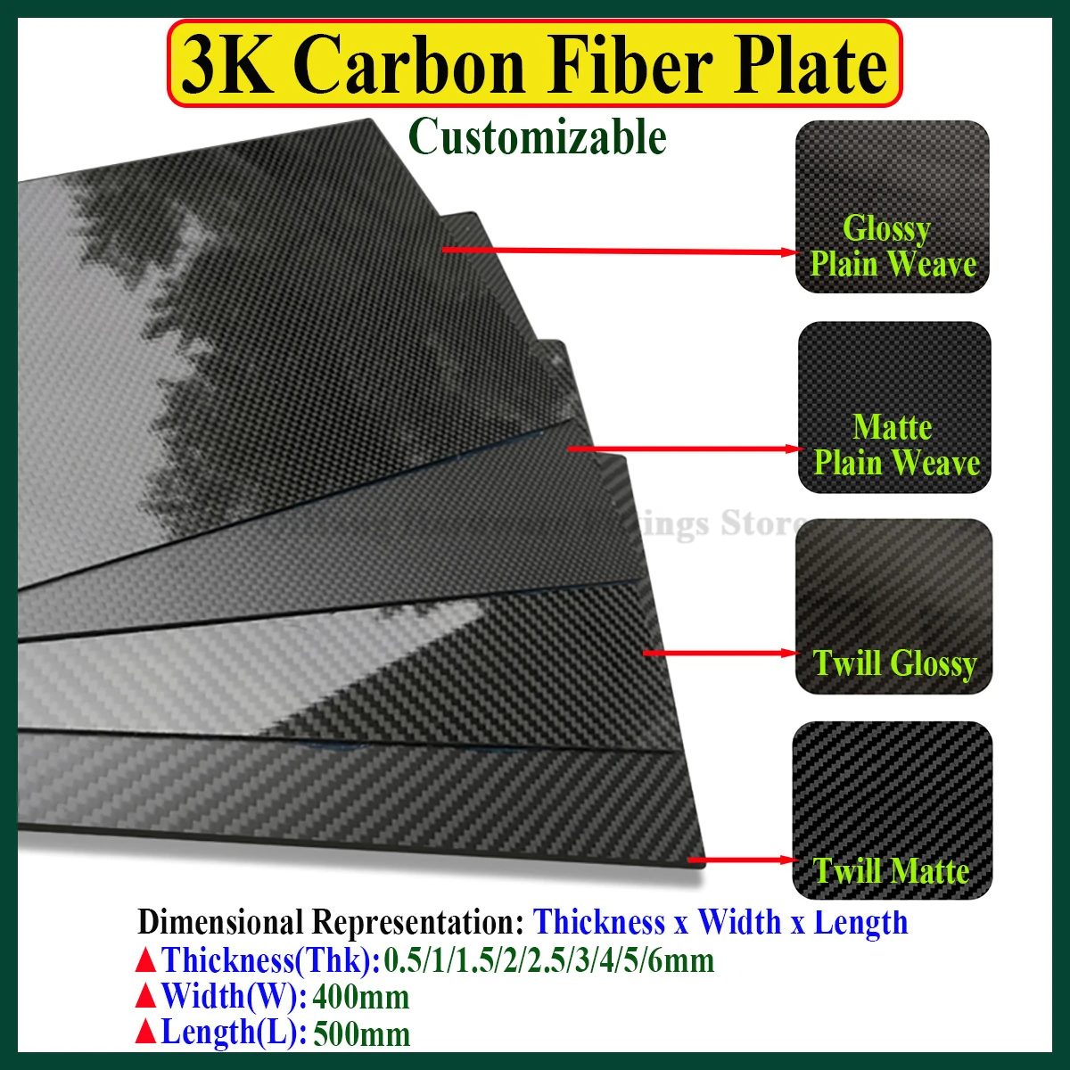 400x500mm Thk0.5/1/1.5/2/2.5/3-6mm 3K Carbon Fiber Sheet Plate CFRP ...