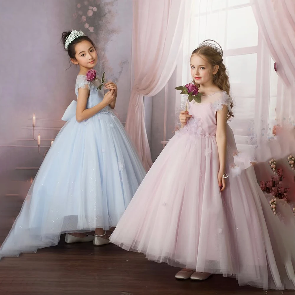 Custom Light Pink Girls Flower Dress A-Line Sleeveless Junion Girl's ...