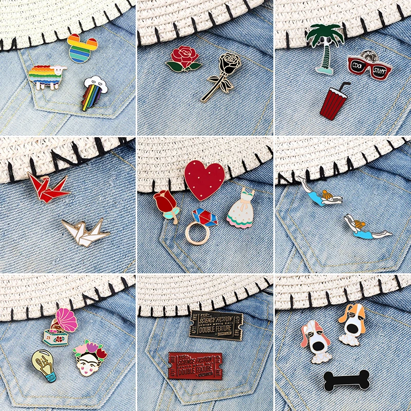 2-4Pcs/Set LGBT Rainbow Pins Brooches Rose Ring Heart Enamel Pin ...