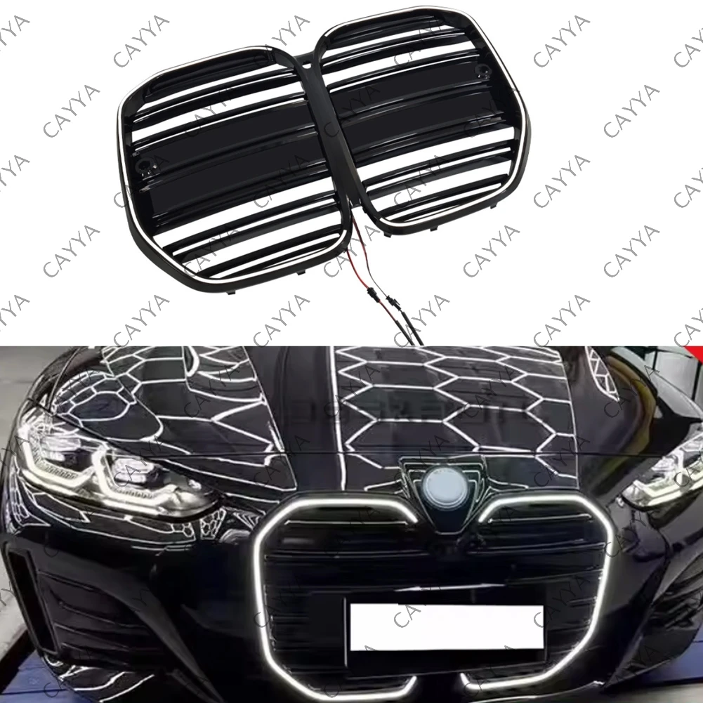 M4 style LED white light Car Front Bumper Grills Glossy Black Kidney ...