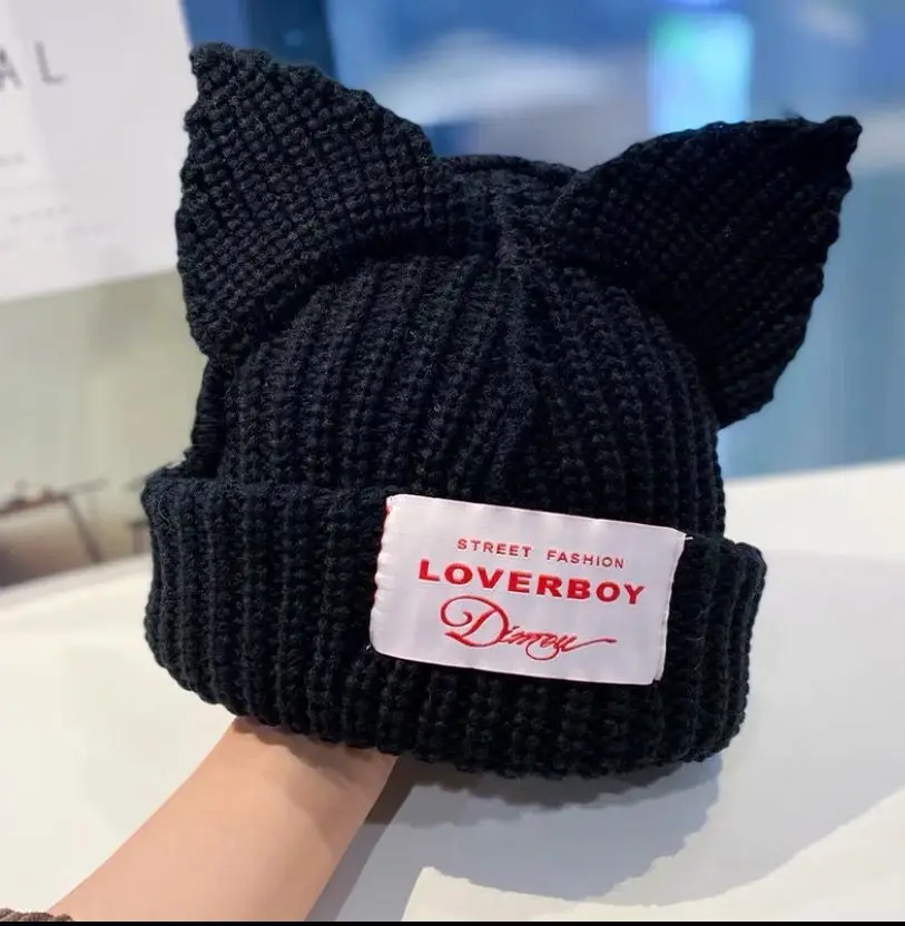 Korean Loverboy Beanie Cat Ears Stray Kids Hat Felix The Cat Knitted ...