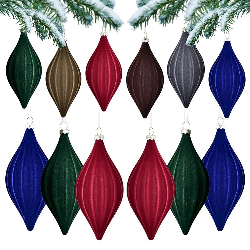 Veludo-flocado-pl-stico-Cone-ornamentos-rvore-de-Natal-Decora-es-para ...