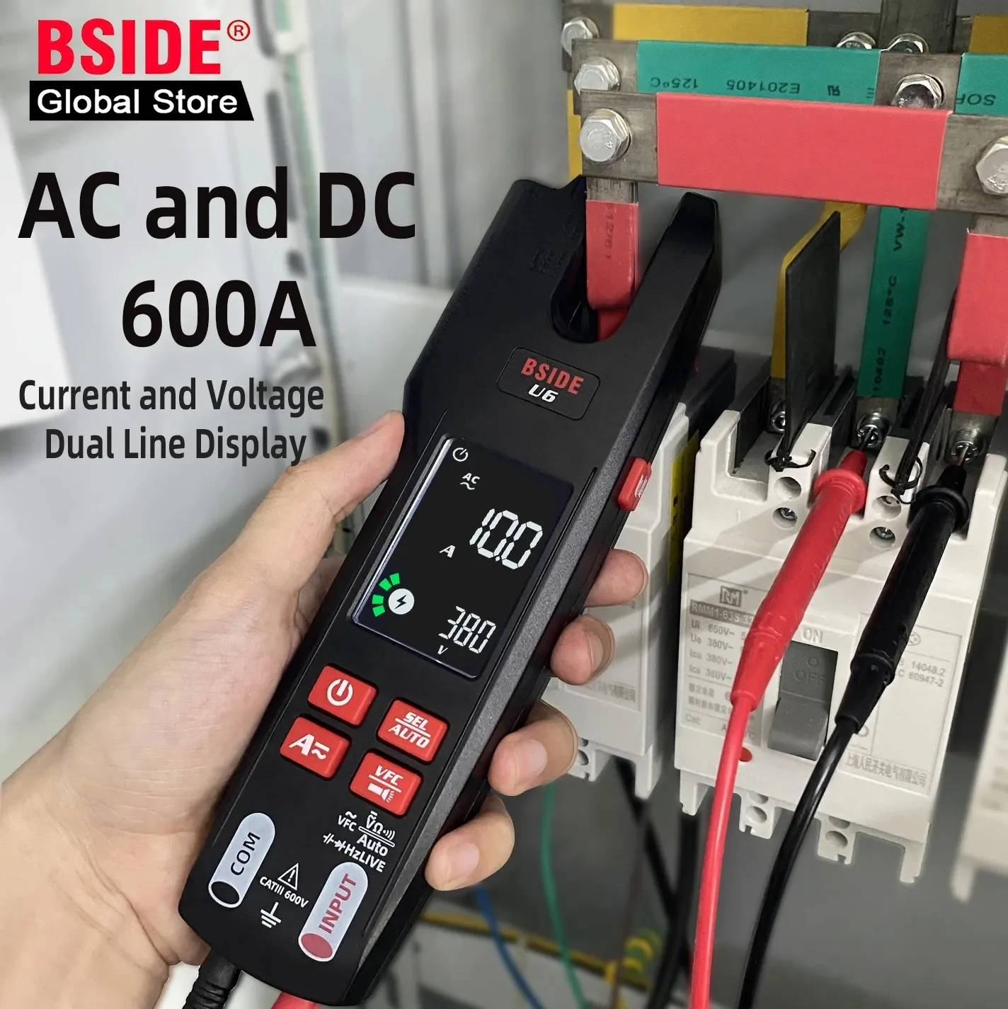 BSIDE-U6-Professional-Digital-Clamp-Meter-600A-AC-DC-Pliers-Ammeter-Non ...
