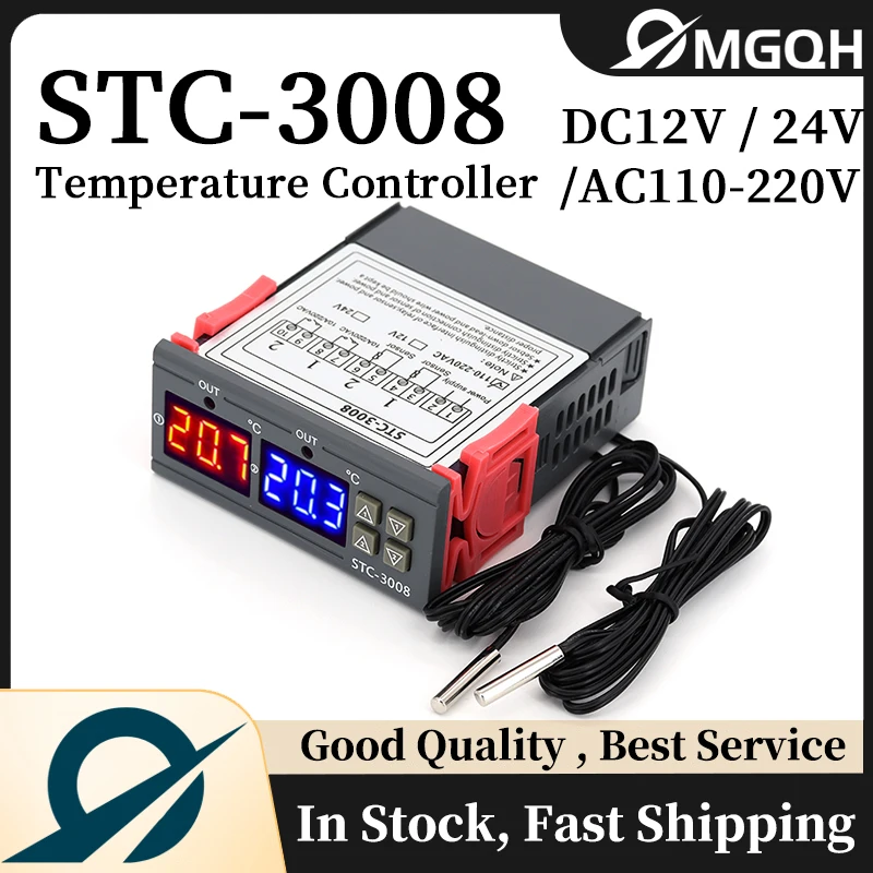 MGQH STC-3008 Dual Digital Temperature Controller Two Relay Output 12V ...