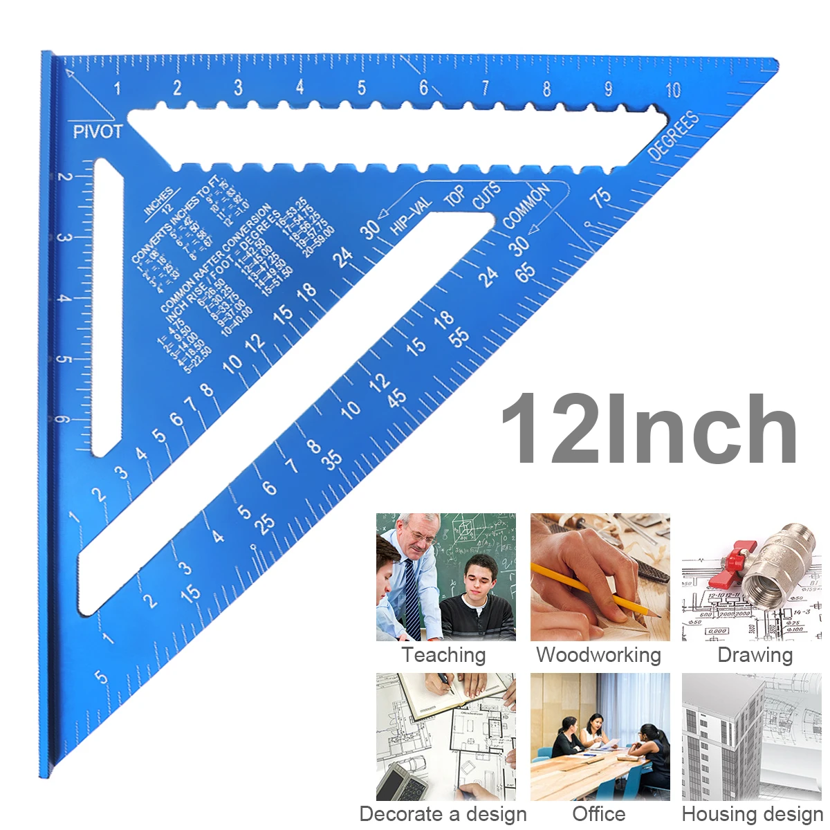 Angle Ruler 12 inch metric Imperial Aluminum Alloy Triangular Measuring ...