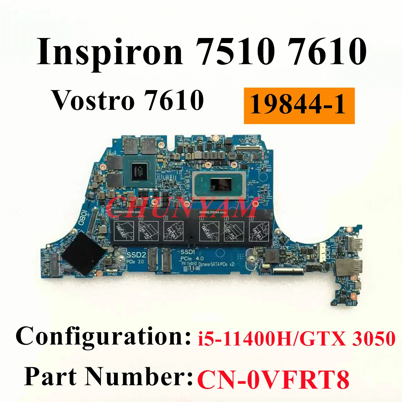 19844-1 VFRT8 Mainboard For Inspiron Vostro 7610 7510 GTX3050 Laptop ...