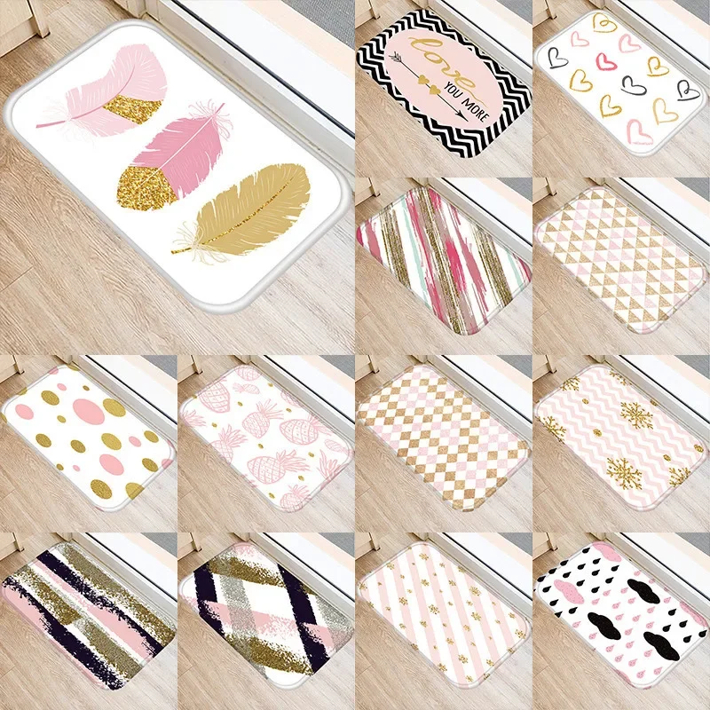 Pink-Feather-Anti-Slip-Doormat-Kitchen-Entrance-Door-Mat-Suede-Velvet ...
