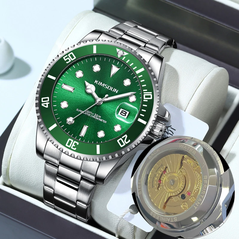Classic Green Luxury Watch for Men Rotating Bezel Luminous Dial ...