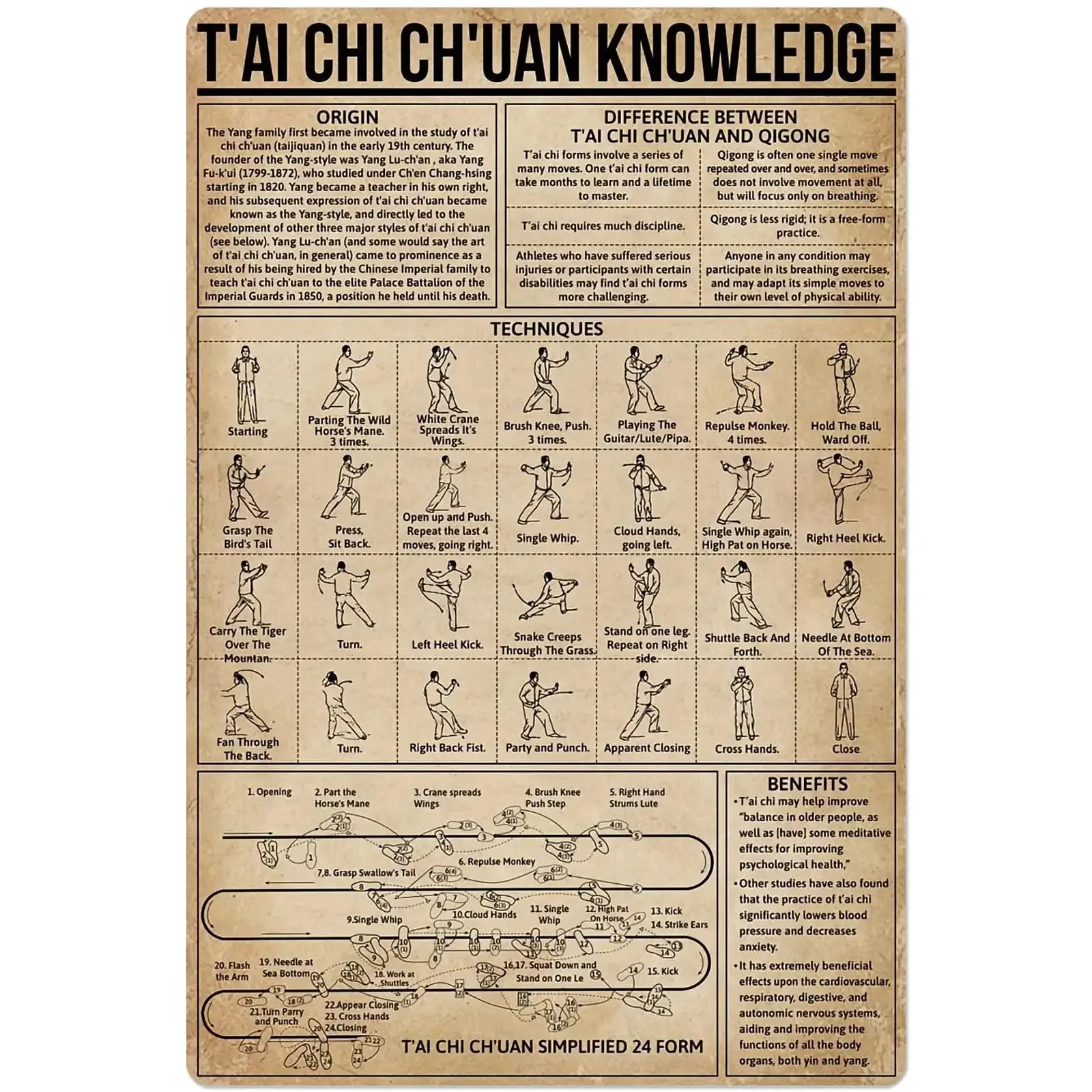 Kung Fu Knowledge Metal Tin Sign Tai Chi Chuan Anatomy Infographic ...