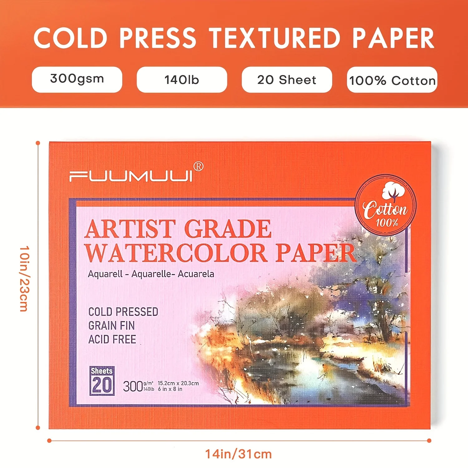 100-Cotton-Watercolor-Paper-20-Sheets-10x14-inch-Cold-Pressed ...