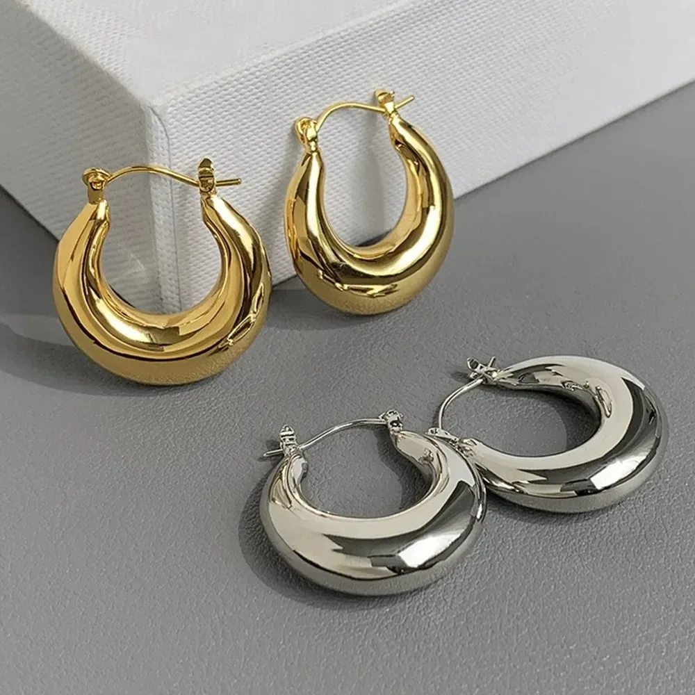 Classic Fashion Geometric Circle Gold Color Chunky Hoop Earrings for ...