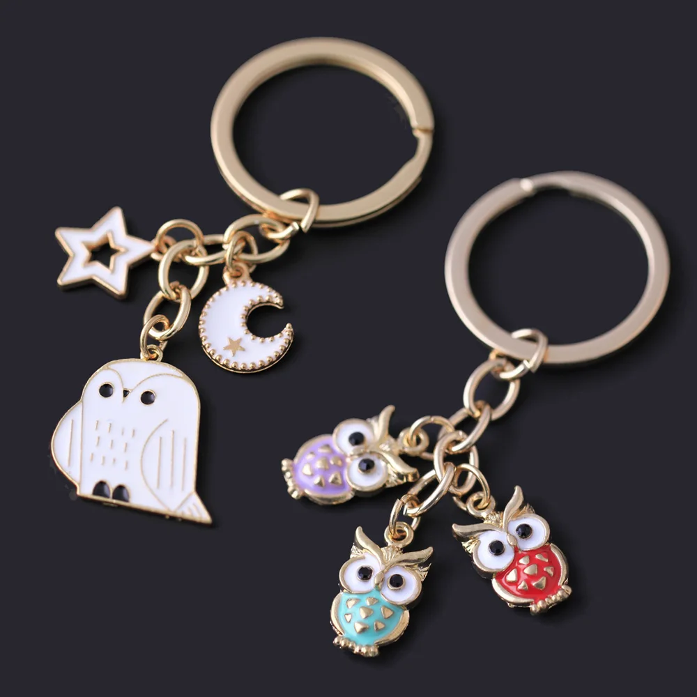 Owl Key Chain Moon Star Night Keychain For Women Colorful Enamel Car ...