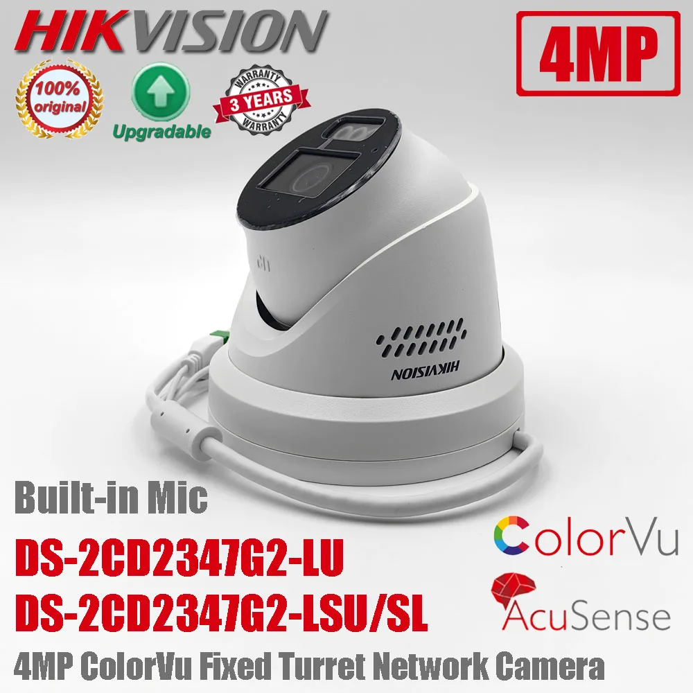 Original Hikvision DS-2CD2347G2-LSU/SL 4MP POE H.265+ Built-in Mic ColorVu AcuSense Turret ...