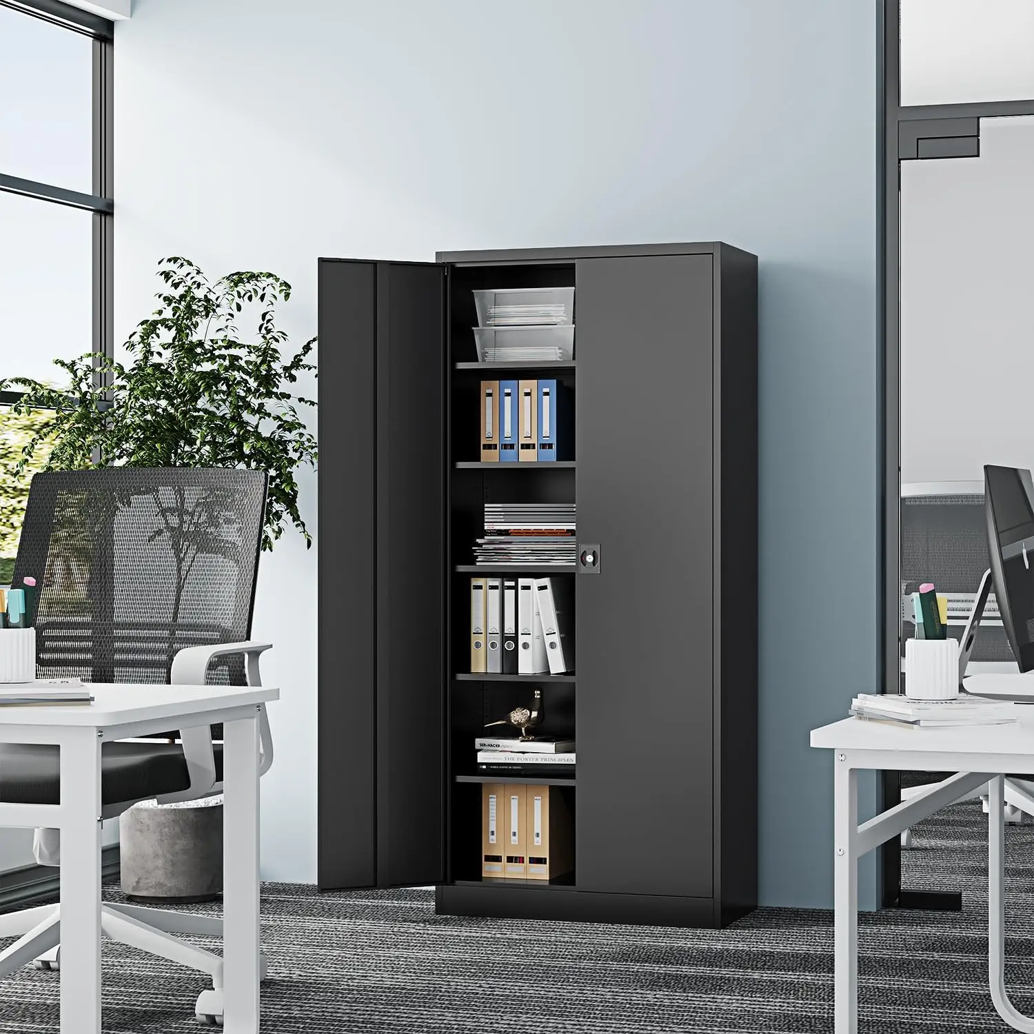 Metal-Storage-Cabinet-71-Tall-Steel-File-Cabinets-with-Lockable-Doors ...