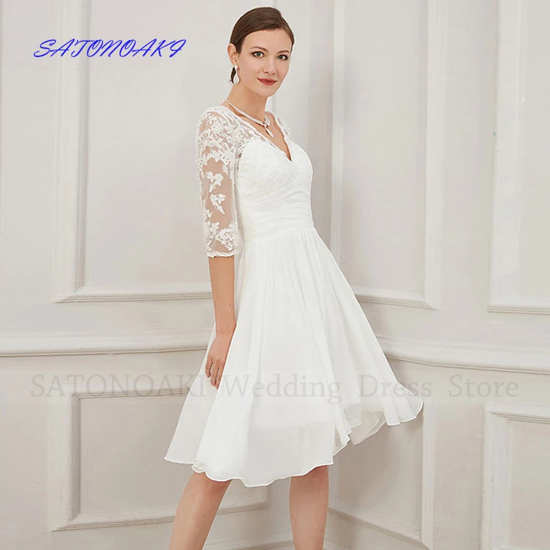 Vestidos-De-Novia-Elegant-Chiffon-Short-Wedding-Dress-V-neck-Half ...