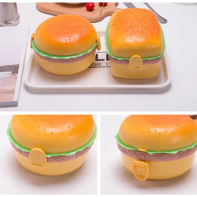 Hamburger Lunch Box Double Tier Cute Burger Bento Box Microwave ...