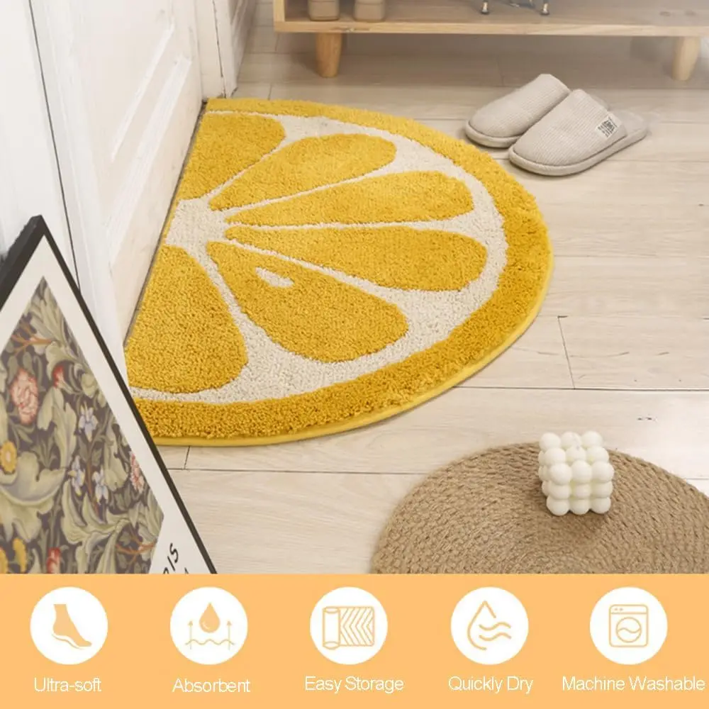 Half-Circle-Microfiber-Bath-Mat-Yellow-Lemon-Cute-Small-Rugs-Absorbent ...
