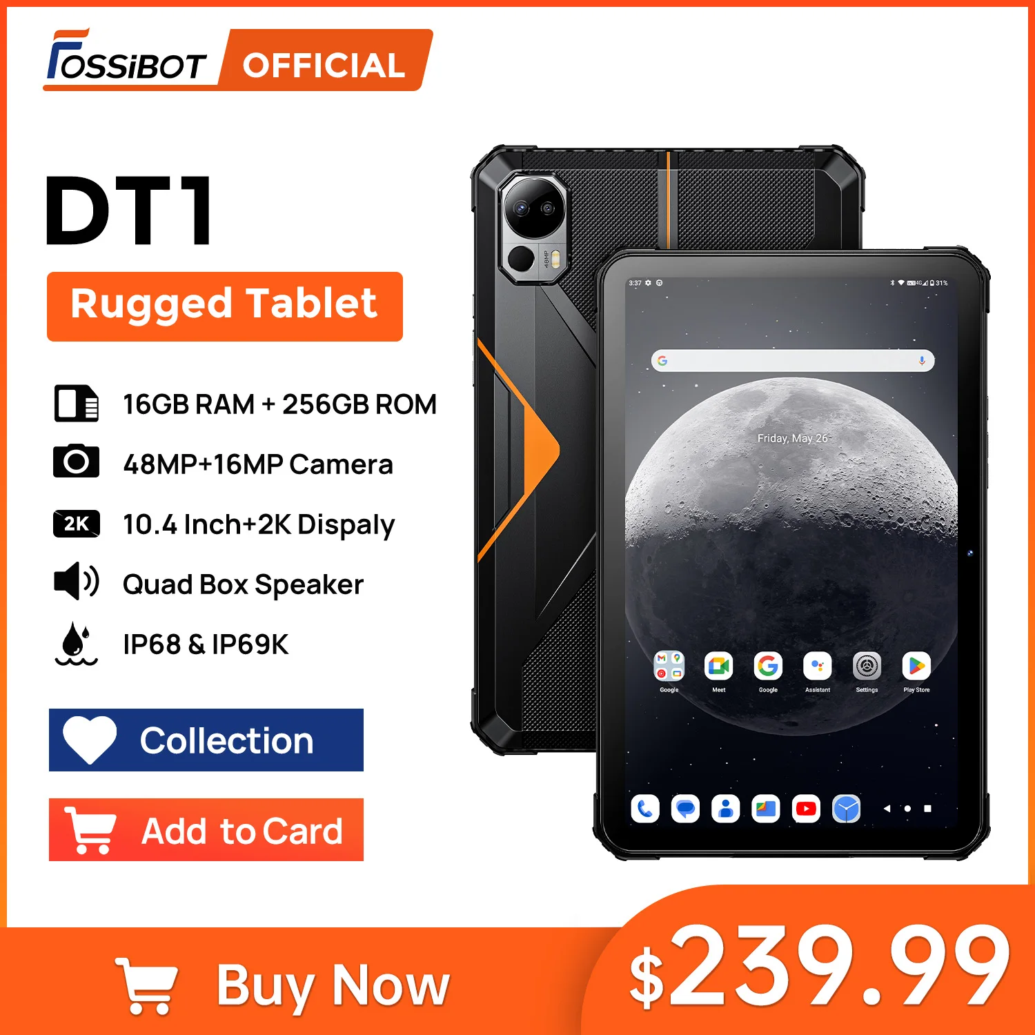FOSSiBOT DT1 Tablet Android 13 10.4inch 2K Display 8GB 256GB 11000mAh 18W Fast Charge 48MP ...