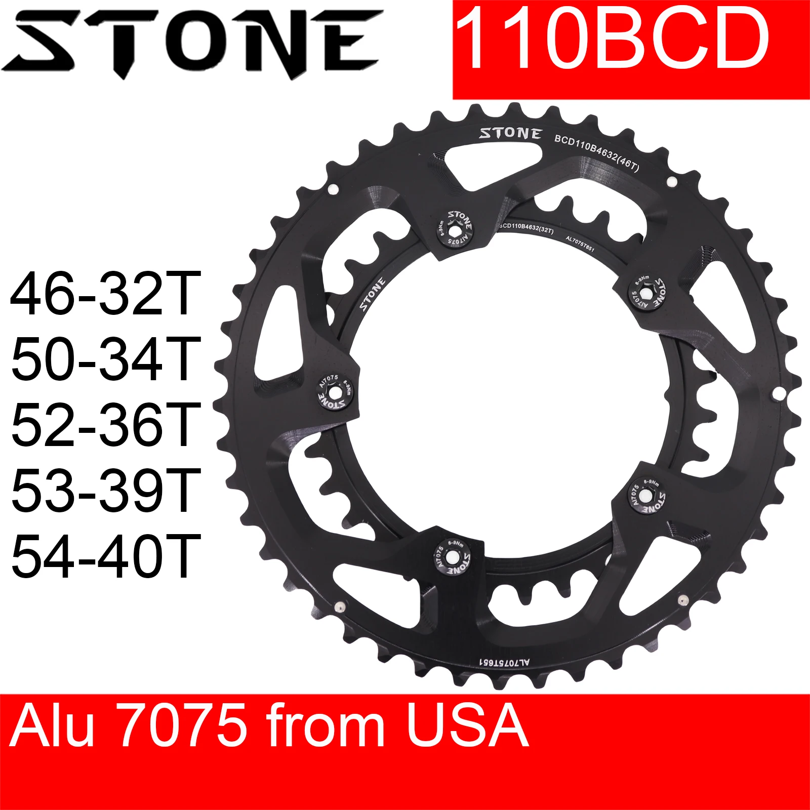 Stone Bike Round Double Chainring 110bcd 2x 52 36T 53 39T 54 40T 50 34 ...