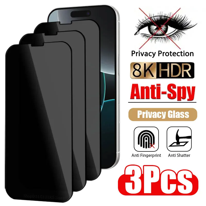 3PCS Anti-spy Glass For iPhone 15 16 14 13 12 11 Pro Max Mini 16e SE ...