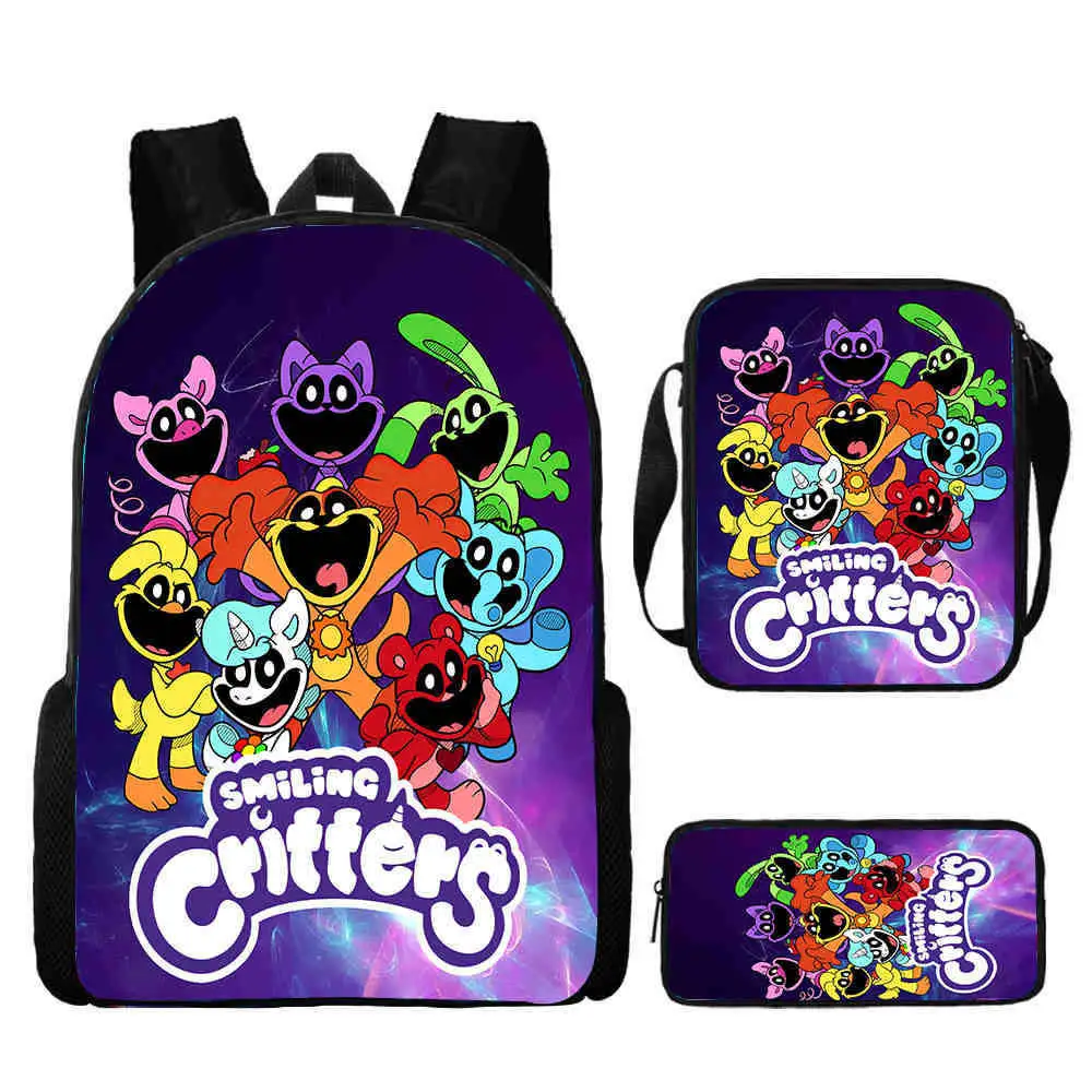 3pcs-Set-Smiling-3D-Critters-School-Backpack-with-Pencil-Bag-Shoulder ...