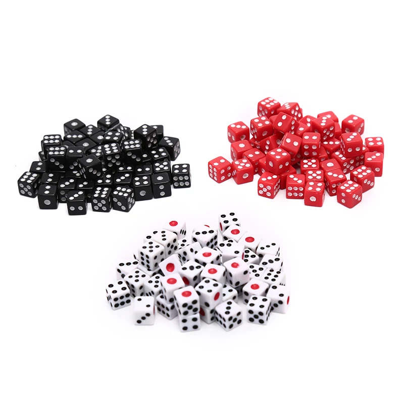 50Pcs-Dices-8mm-Plastic-White-Black-Red-Gaming-Dice-Standard-Six-Sided ...