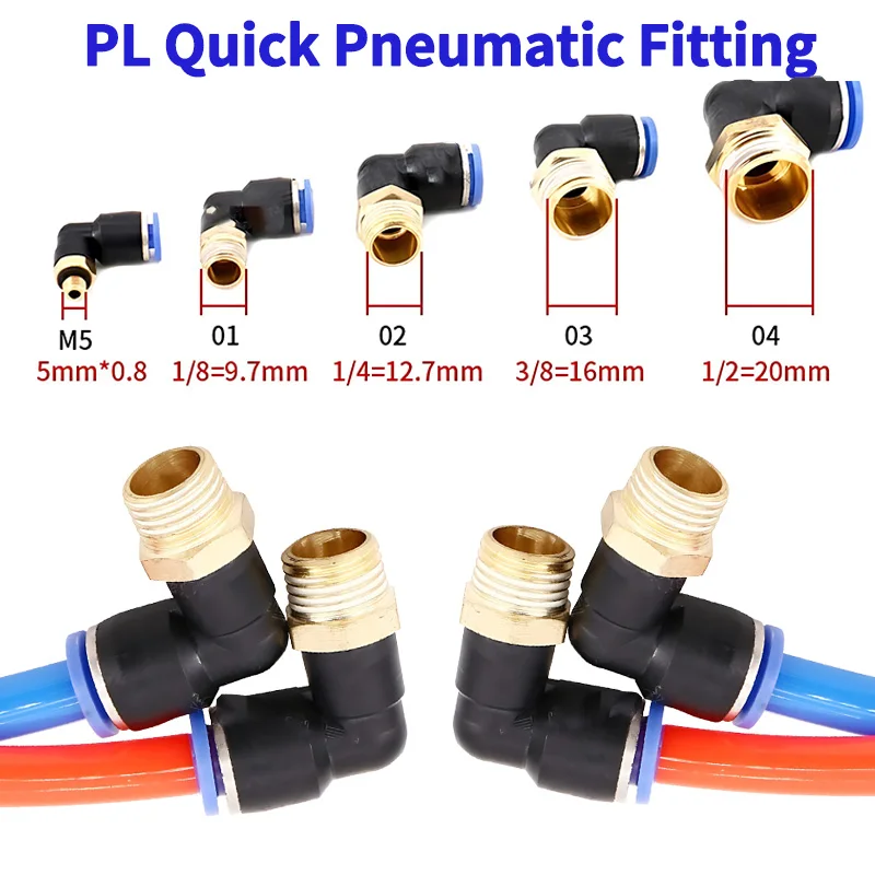 PL-Elbow-Right-Angle-Air-Connector-Pneumatic-Fitting-Push-In-Mount ...