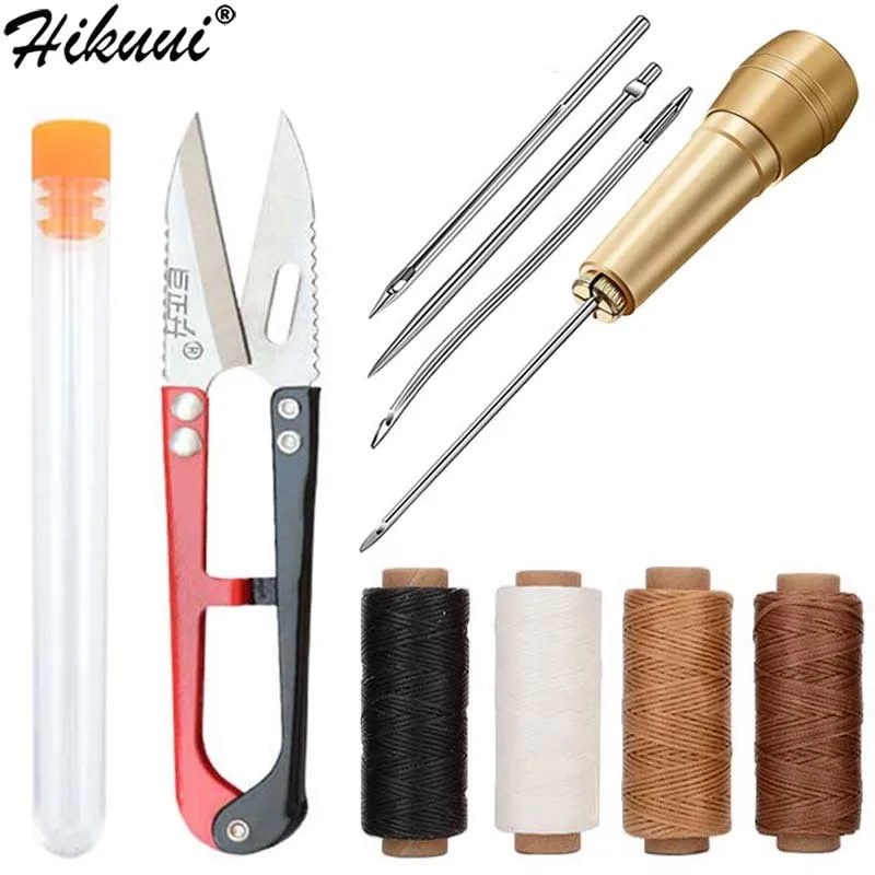 Copper-Handle-Sewing-Awl-Kit-With-30m-Flat-Wax-Thread-Sewing-Scissors ...