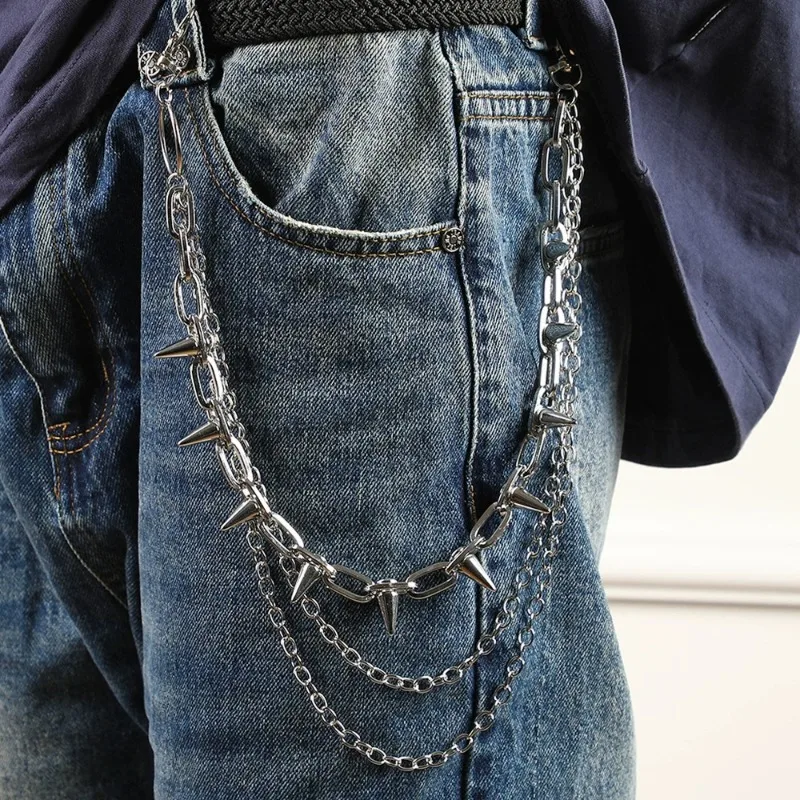 Silver Punk Double-Layer Waist Chain Rivet Decorations Adjustable ...