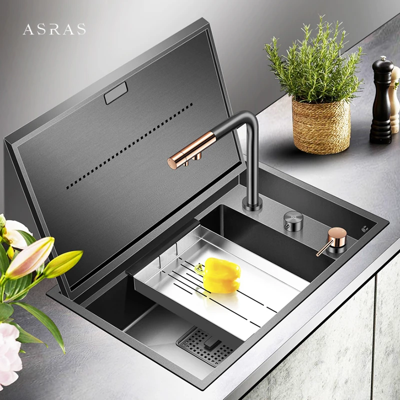 Nanometer Black Hidden kitchen Sink SUS 304 Stainless Steel 4mm ...