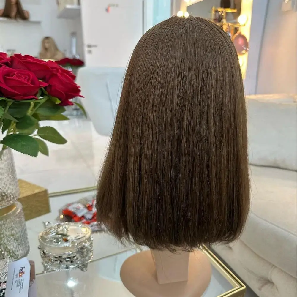 Perruque de cheveux humains juifs lisses en soie brune douce, 5x5 ...