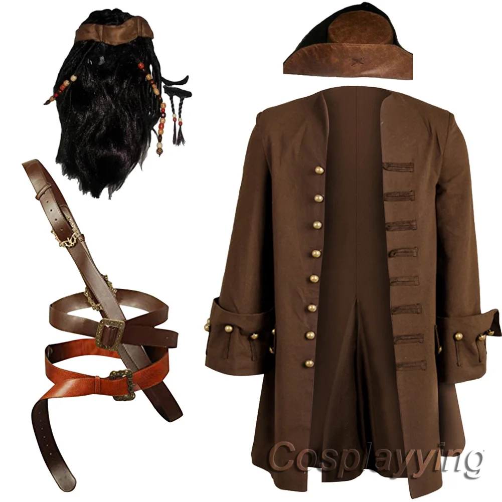 Pirate Jack Cosplay Coat Belt Movie Medieval Pirates Costume Disguise ...