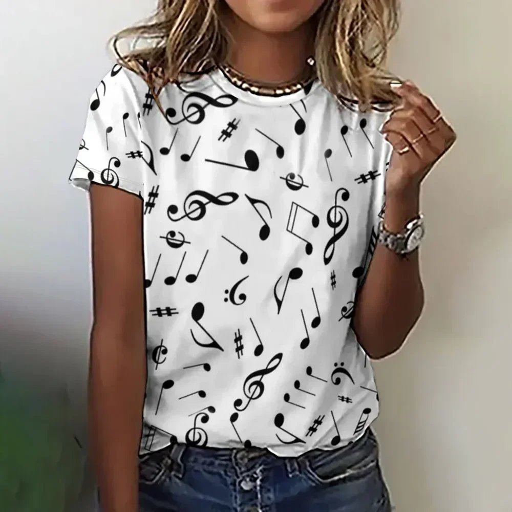 Fashion-Music-Note-T-Shirts-3D-Print-Women-Summer-Casual-O-Neck-Short ...