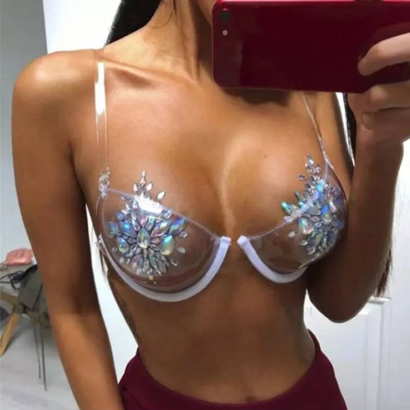 Sexy Transparent Clear Push Up Bra For Women Ultra-thin Invisible Bras Soft Tpu Plastic Shoulder ...