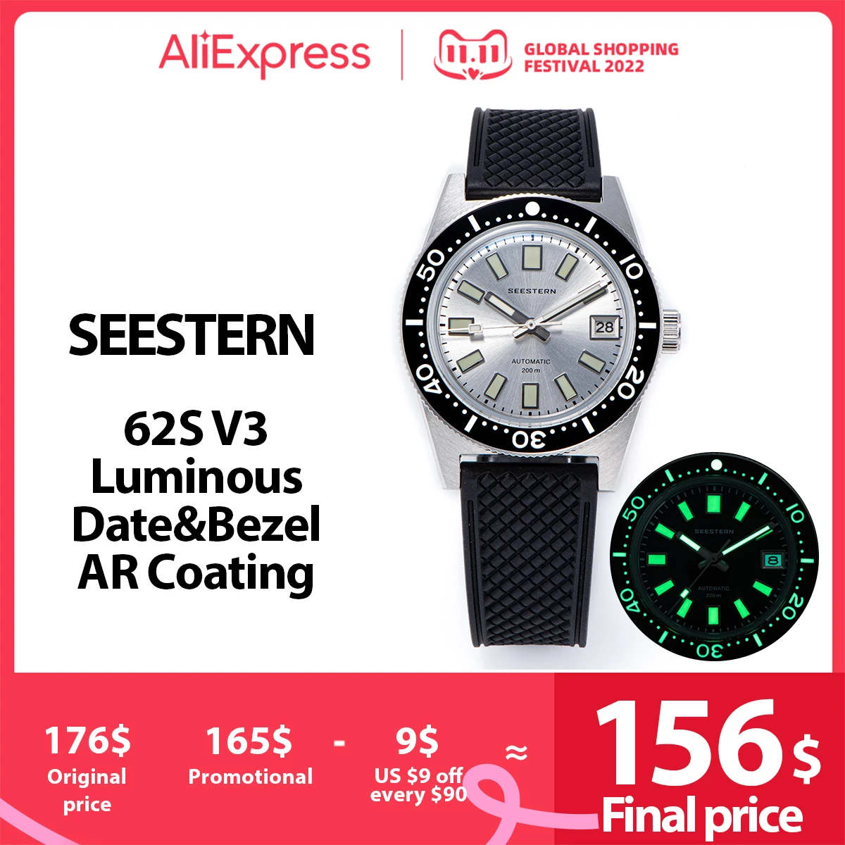SEESTERN Diving Watch 62MAS Automatic Mechanical Men of Wrist Watches ...