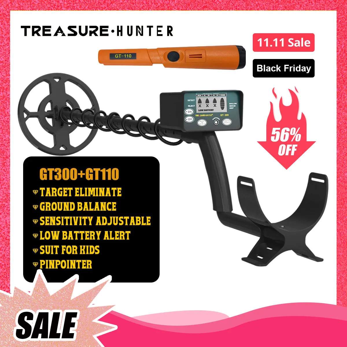Treasure-Hunter-GT300-GT110-Professional-Gold-Metal-Detector-Beginner ...