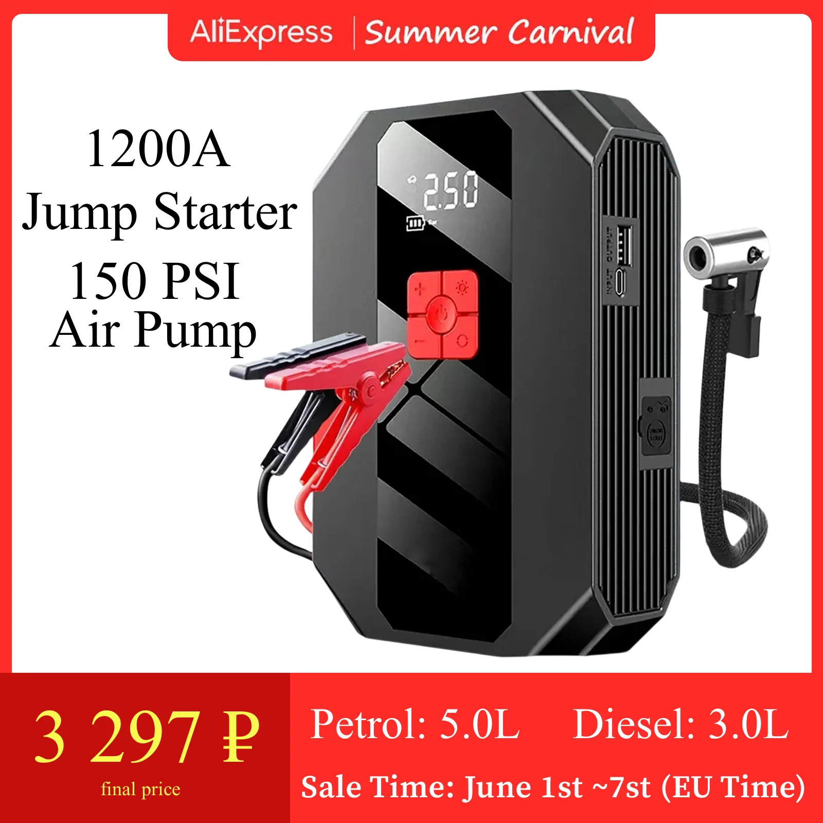 New-1200A-26800mAh-Car-Jump-Starter-4-In-1-Pump-Air-Compressor-Starting ...
