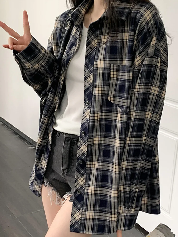 Checkered-Shirt-for-Women-Soft-Button-Up-Collared-Long-Sleeve-Plaid ...