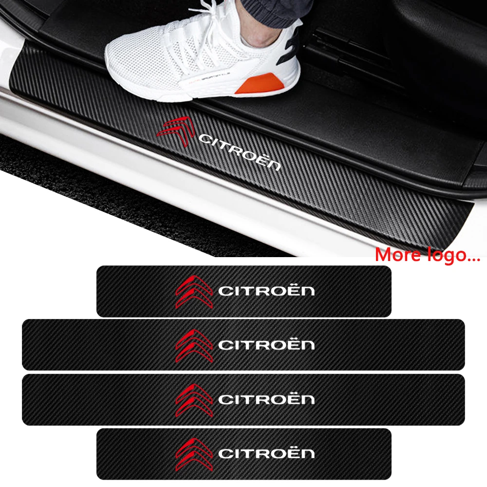 4Pcs Carbon Fiber Car Door Sill Threshold Protector Logo Stickers For ...