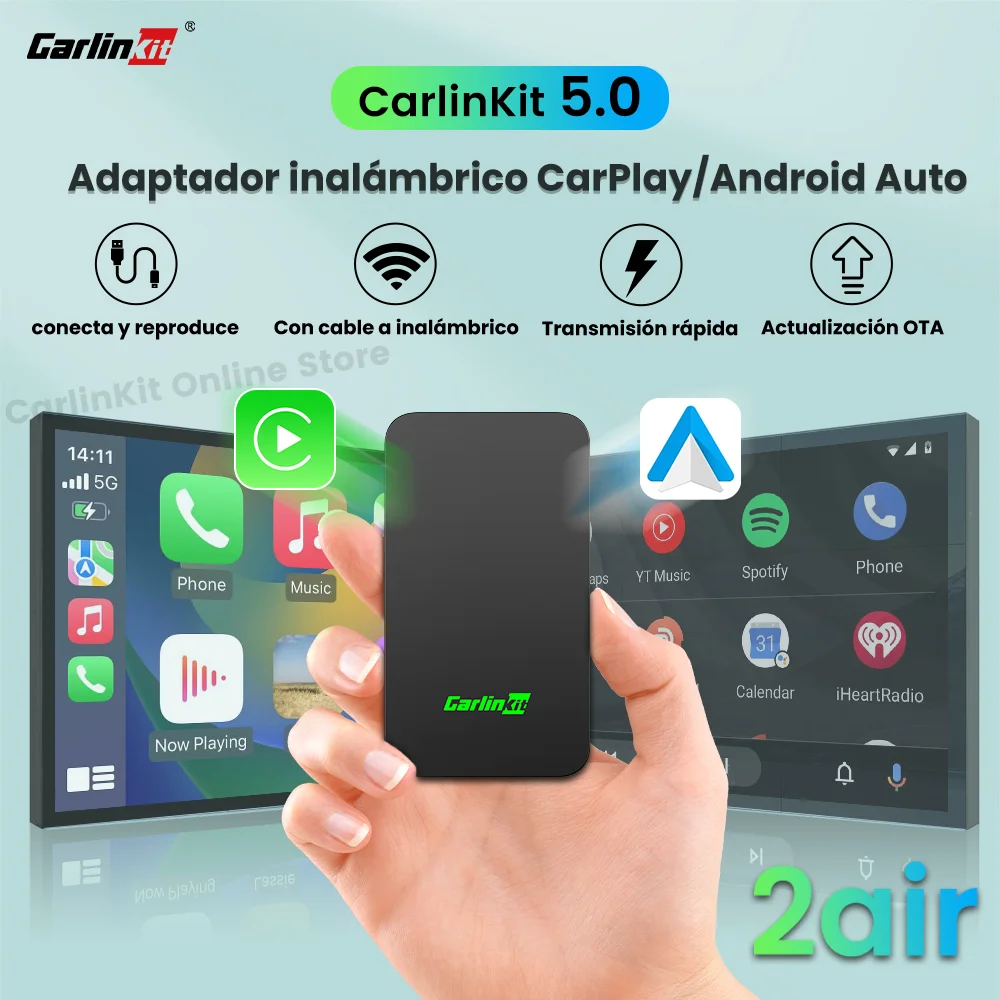 CarlinKit-adaptador inalámbrico para Radio de coche, Dongle portátil con cable, CarPlay, Android ...