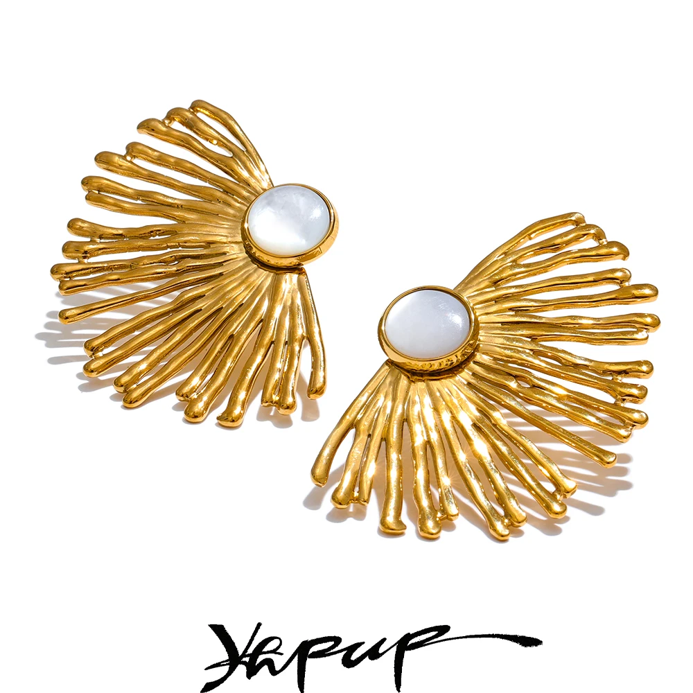 Yhpup-pendientes-de-acero-inoxidable-con-concha-Natural-para-mujer ...