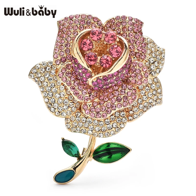 Wuli&baby Luxury Shining Rose-flower Brooches For Women Lady 2-color ...