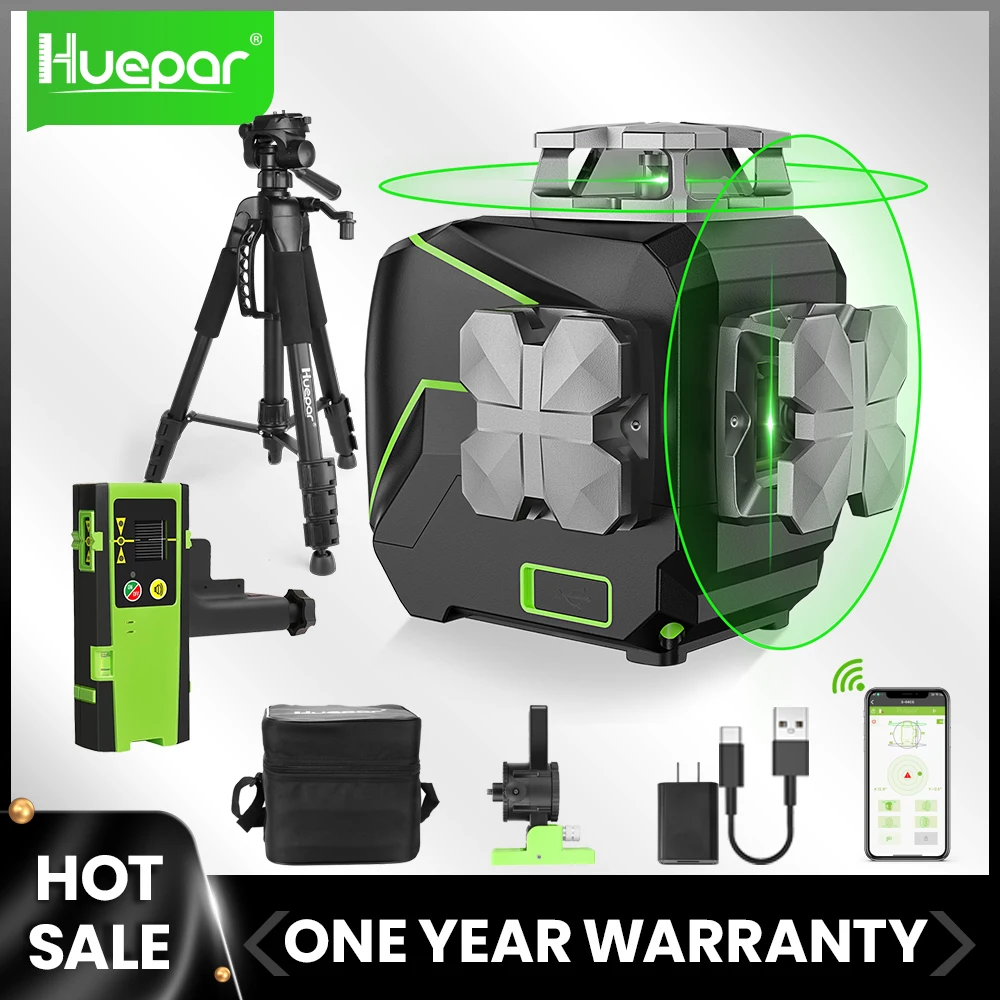 Huepar-2D-8-Lines-Osram-Laser-Level-Green-Beam-Self-Leveling-Horizontal ...