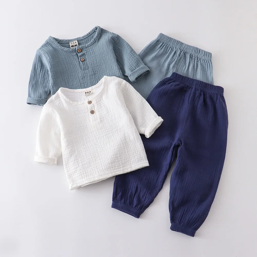 2PCS Spring Baby Boy Clothes Sets 0-4Y Toddler Kids Muslin Organic ...