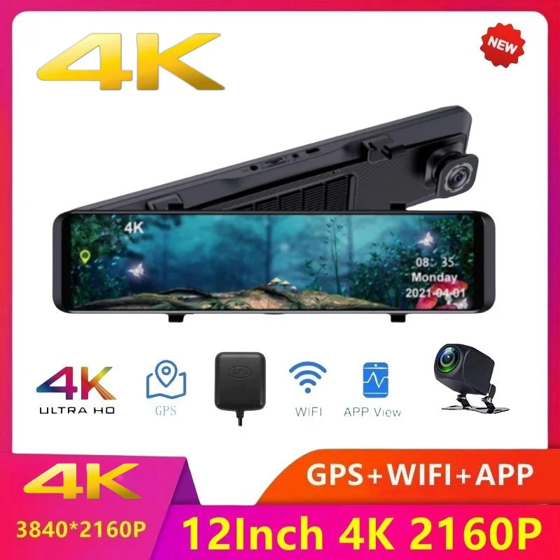 12-Inch-4K-Car-DVR-3840-2160P-Dash-Cam-WIFI-GPS-Sony-IMX415-Rear-View ...