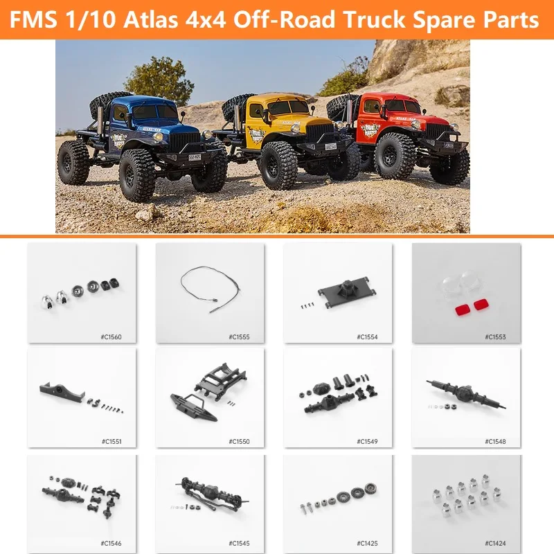 FMS 1/10 Atlas RC Truck Car Parts Front Bumper Main Gear Box Set Light ...