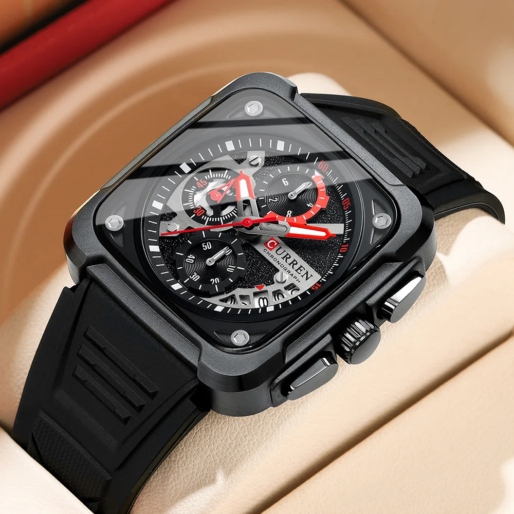CURREN-Men-s-Watches-Brand-Sporty-Unique-Square-Dial-with-Chronograph ...