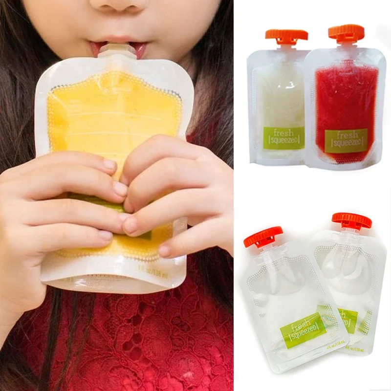10Pcs-Baby-Fruit-Puree-Bags-Reusable-Squeeze-Pouches-Baby-Food-Storage ...