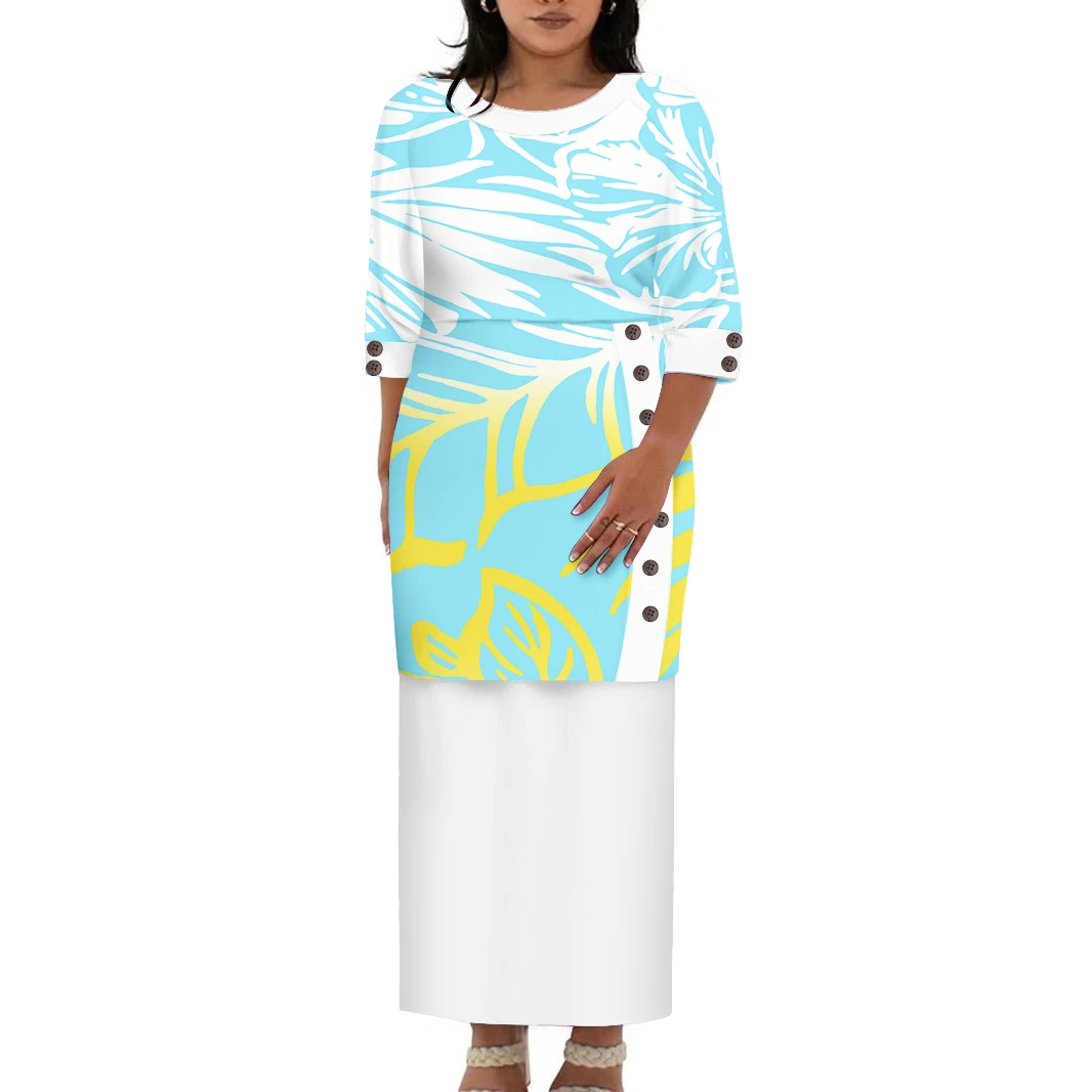 Customized Plus Size Polynesian Tribal Print Samoan Puletasi Dress Half ...